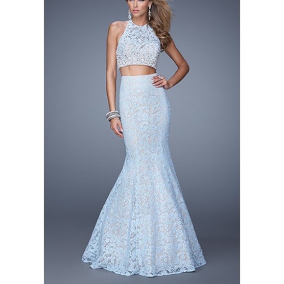 La Femme | Dresses | Powder Blue Lace Pearlaccent Twopiece | Poshmark